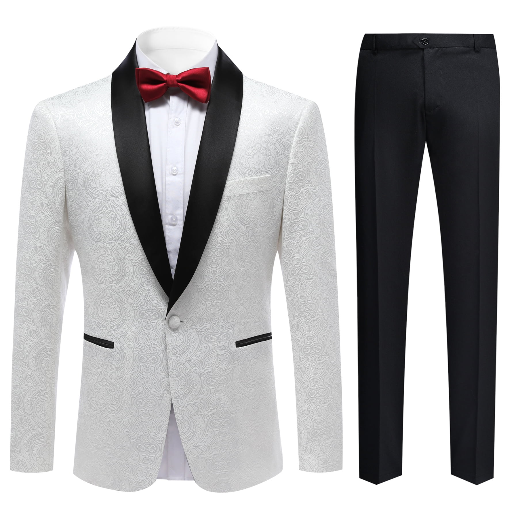 Cloudstyle Men's Shawl Collar Jacquard One-Button Open-Back Suit Set ...