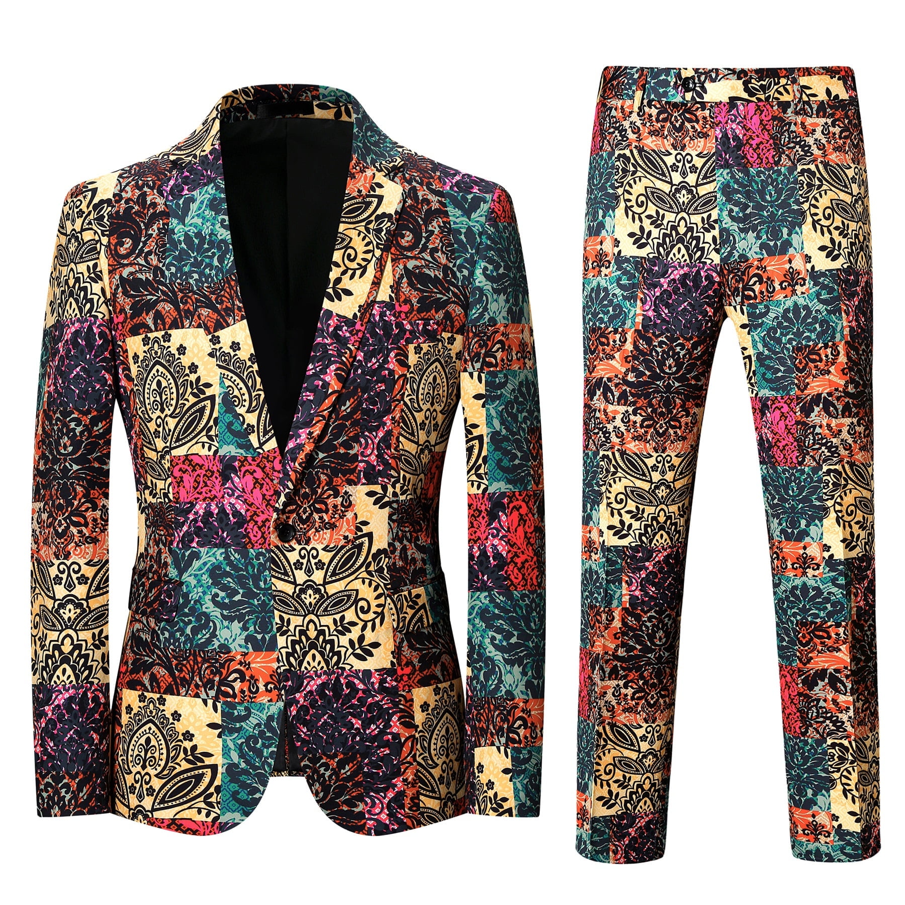 Cloudstyle Men's Single-Breasted Color-Block Suit with a Split Back Two ...