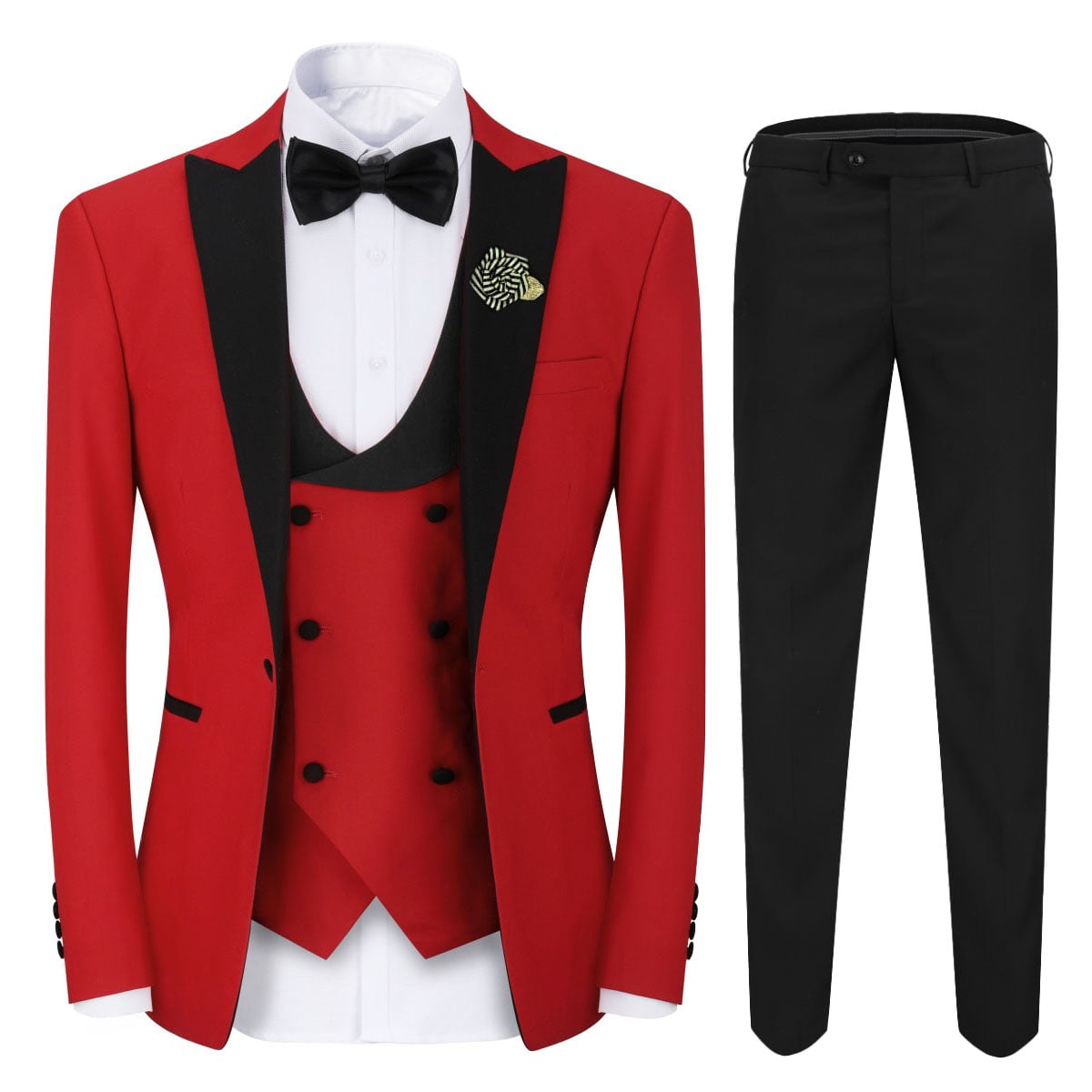 Cloudstyle Men's Slim Fit 3-Piece Color-Block Suit Set, Single-Breasted ...