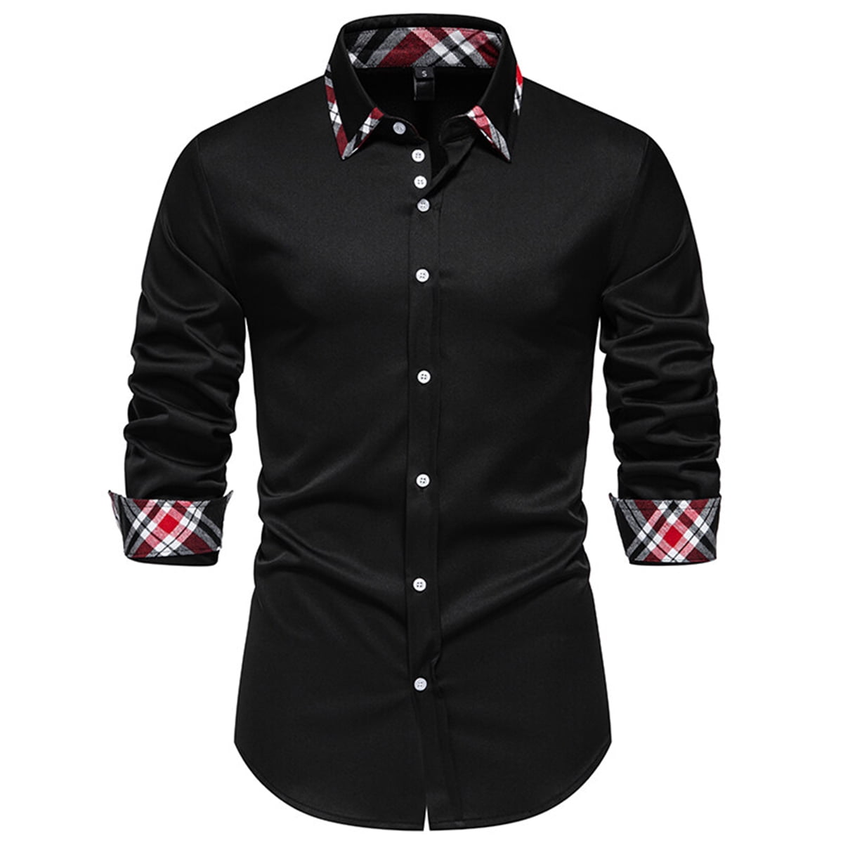 Cloudstyle Men's Slim Fit Checkered Color-Block Triangle Collar ...