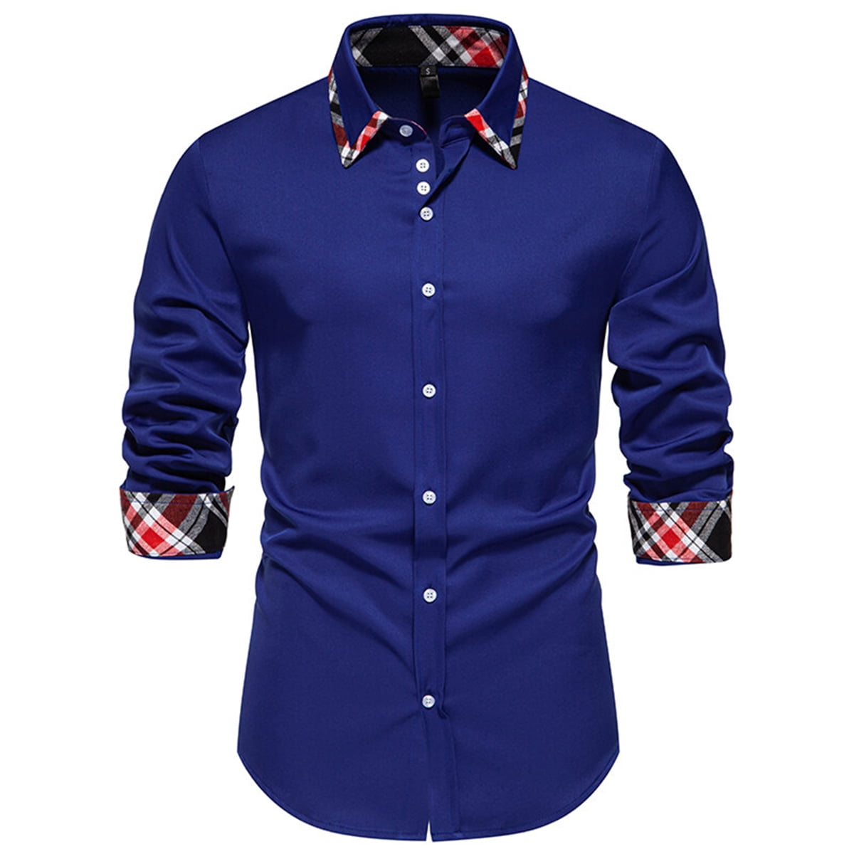 Cloudstyle Men's Slim Fit Checkered Color-Block Triangle Collar ...