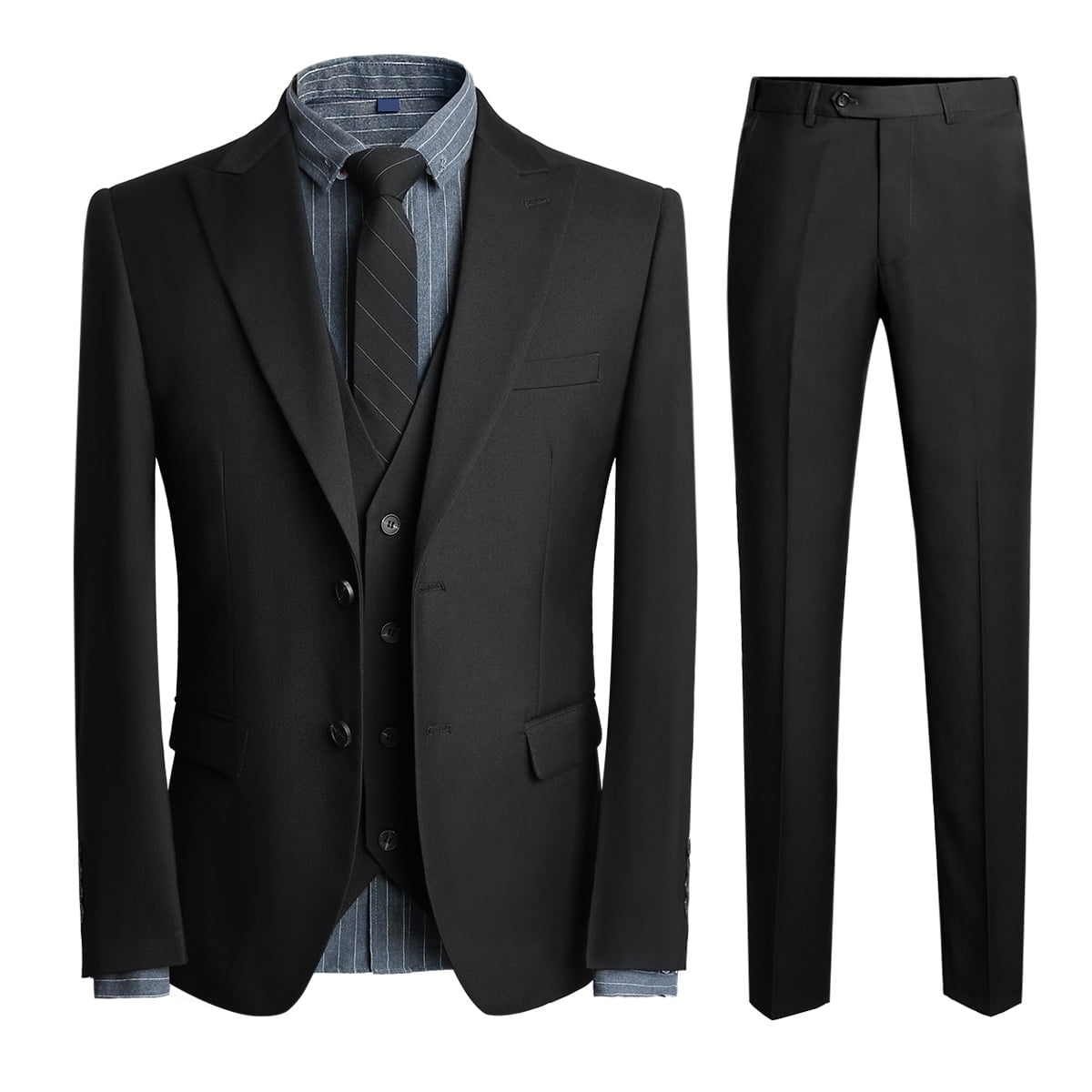Cloudstyle Men's Solid Color Two-Button Suit Three-Piece Set - Walmart.com