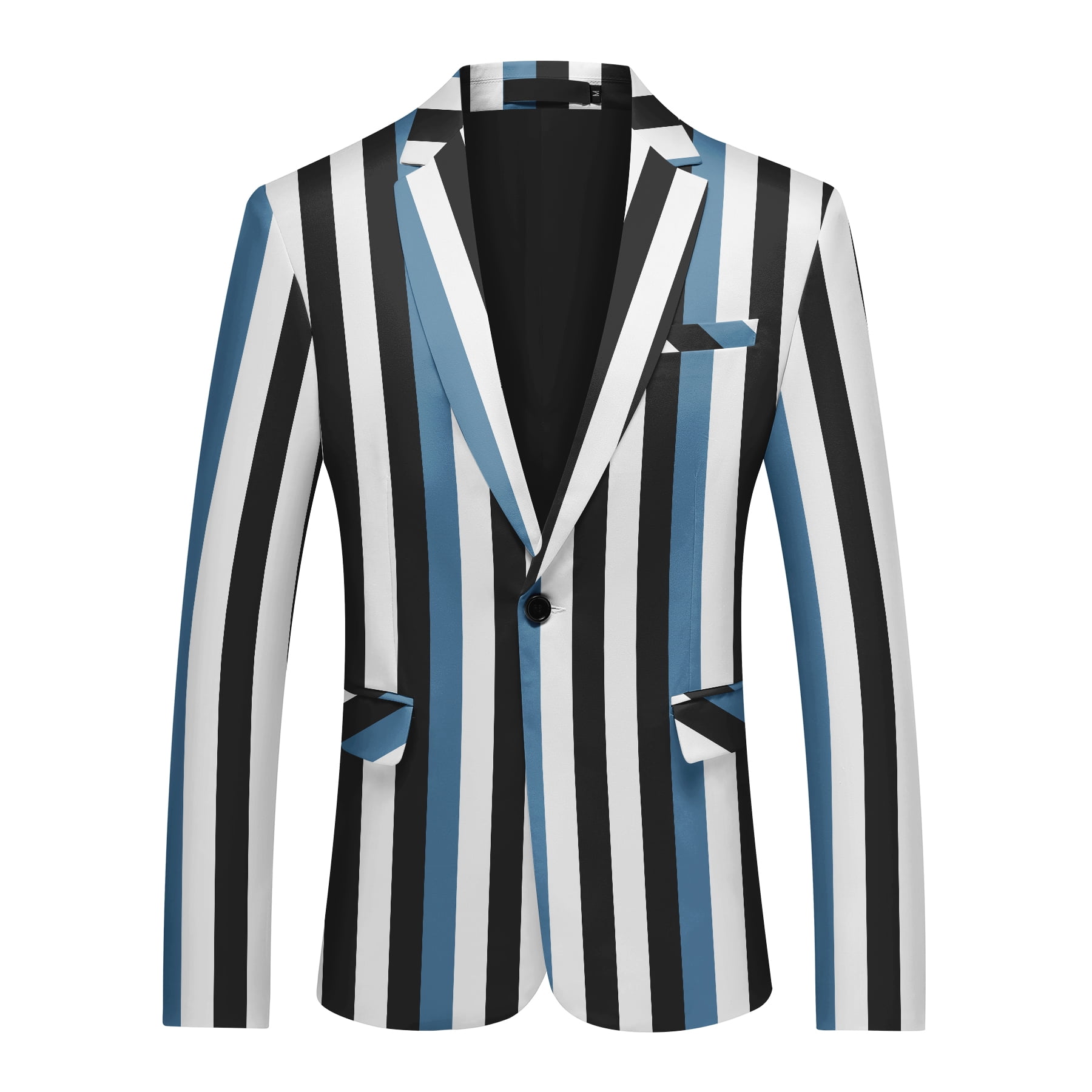 Cloudstyle Men's Striped Notched Lapel Single-Breasted Blazer, 1-Button ...