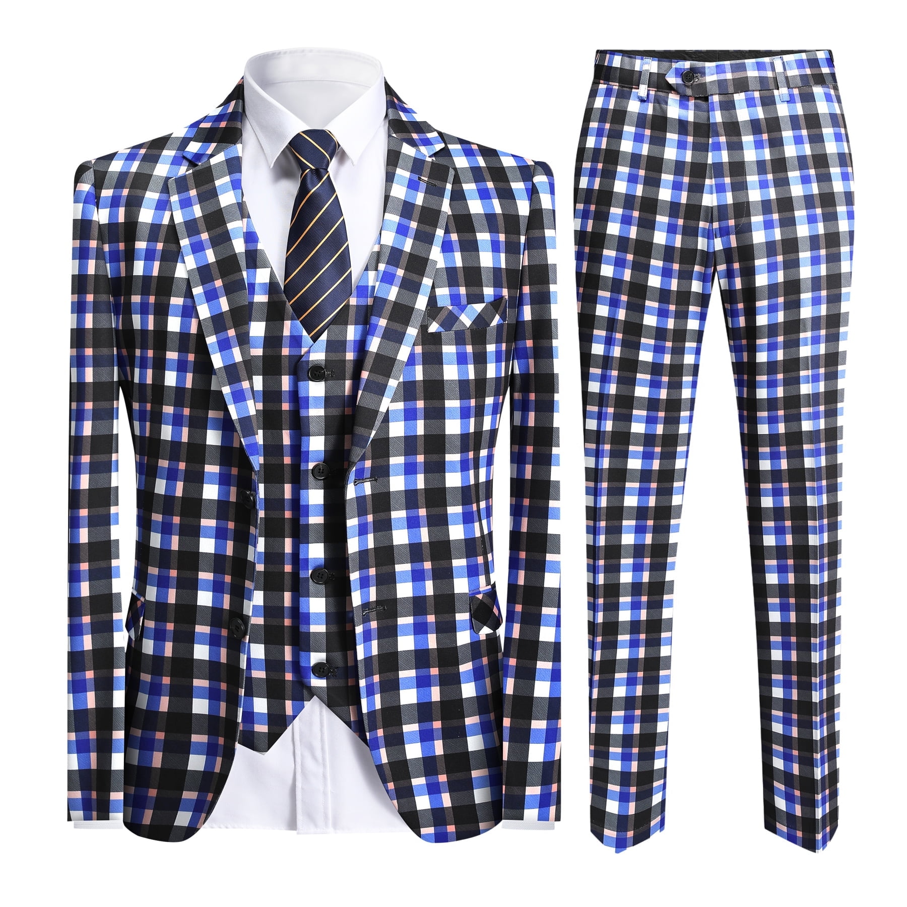Cloudstyle Men's Two-Button Single-Breasted Suit Three-Piece Check ...