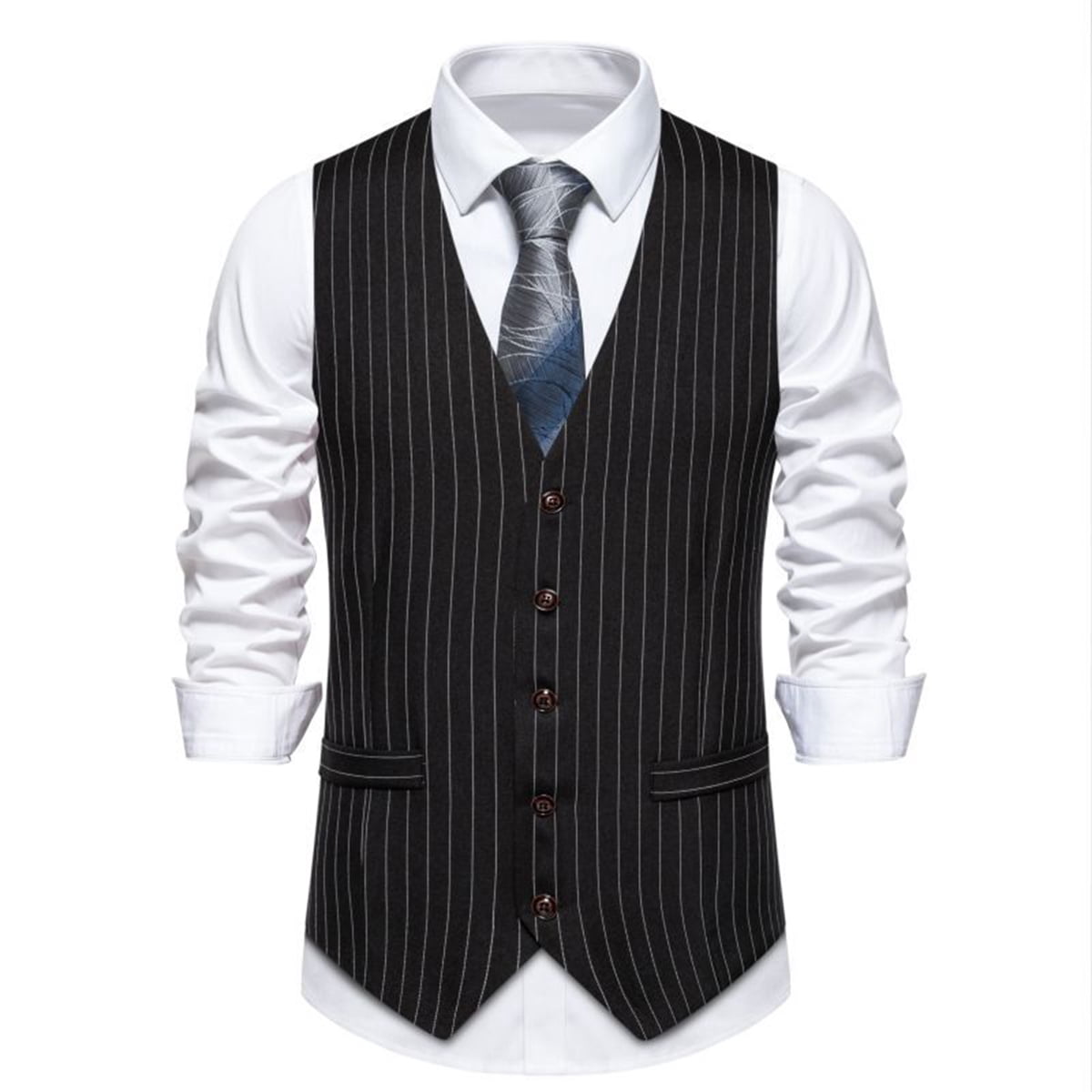 Cloudstyle Men's Vertical Striped Single-breasted Slim Fit Vest ...