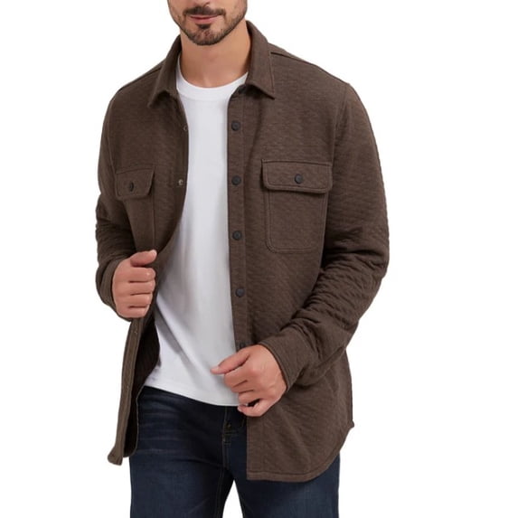 Cloudveil Mountain Works Men Quilted Jacquard Knit Shirt Jacket (Brown ...