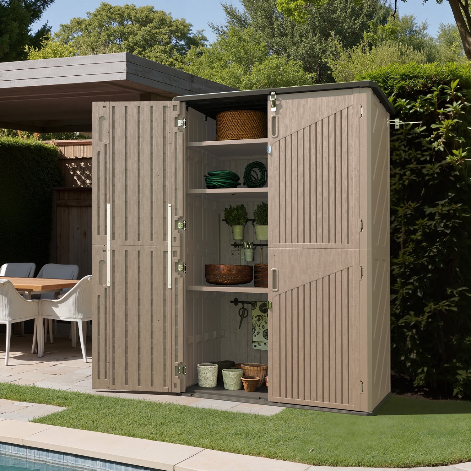 Cloudwell Outdoor Storage Shed with Metal Shelving Kit & Floor , 64 Cu ...