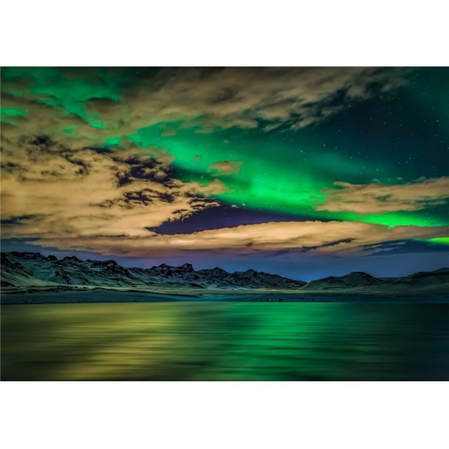 Cloudy Evening with Aurora Borealis Or Northern Lights Kleifarvatn Iceland Poster Print - 18 x ...