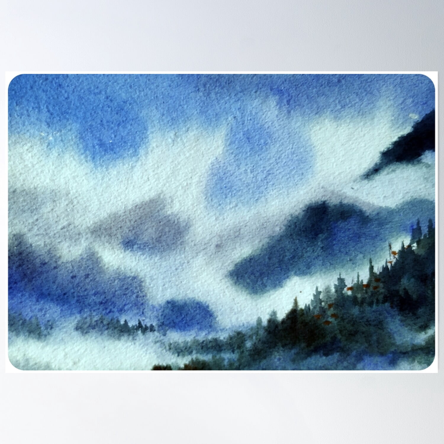 Cloudy Montana Himalaya - Watercolor On Paper Painting Poster Wall Art ...