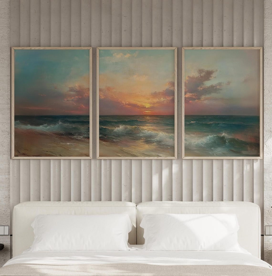 Cloudy Seascape Vintage Sunset Panoramic Art Boho Wall Art Ocean ...