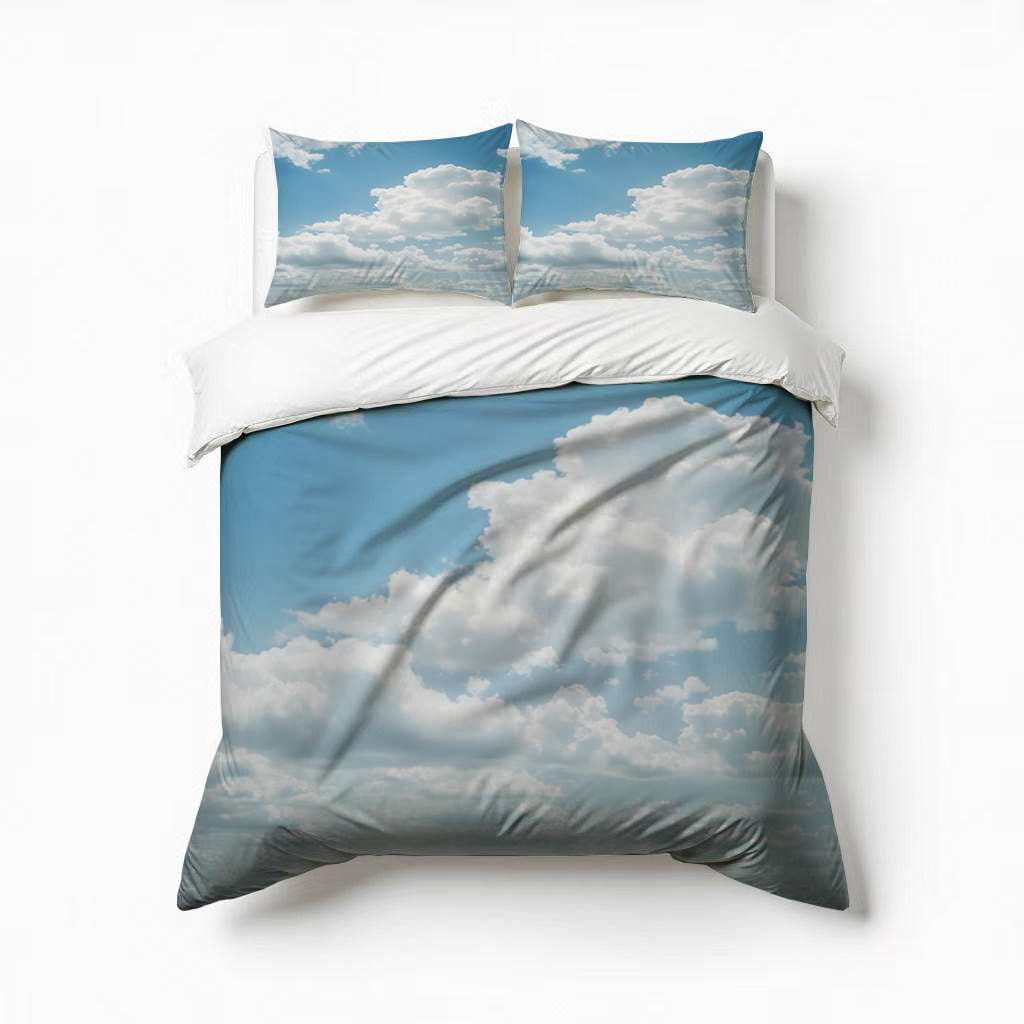 Cloudy Sky Blue White Bedding Set 3 Pcs Soft Microfiber Quilt Cover For ...