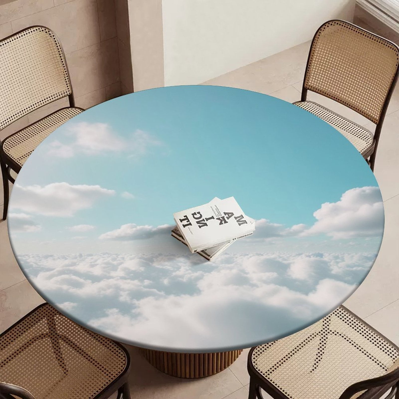 Cloudy Sky Print Round Table Cover Kitchen Printed Waterproof ...