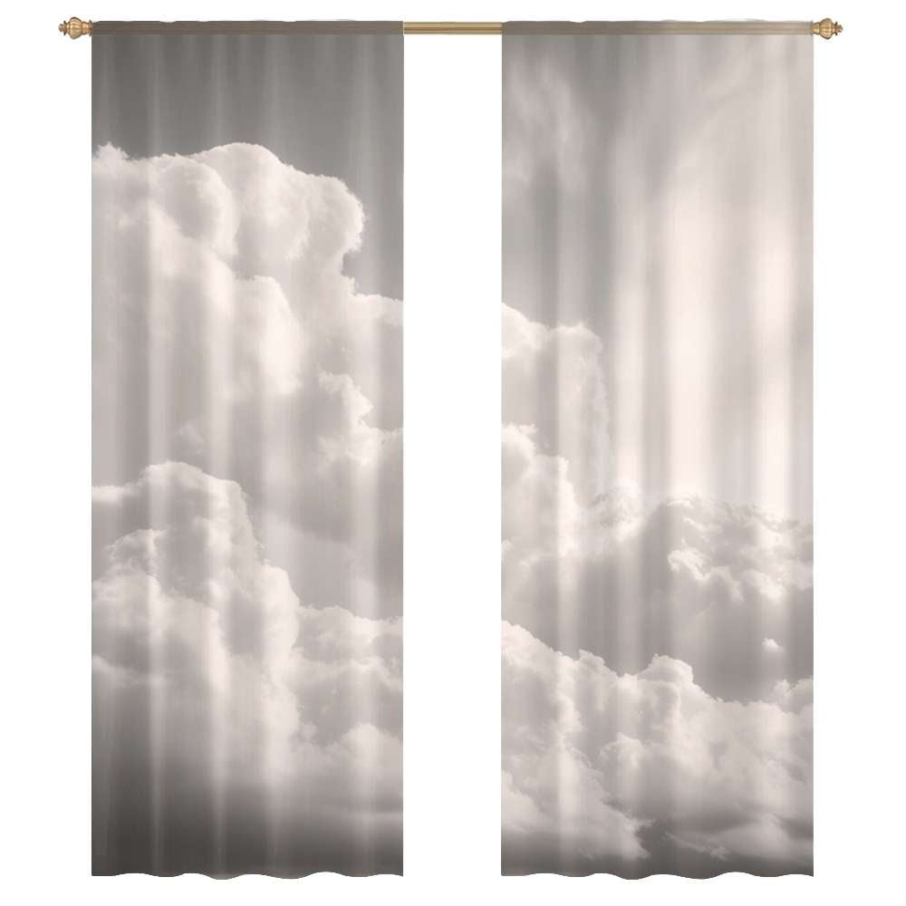 Cloudy Sky Texture Tulle Curtains For Living Room Chiffon Sheer Voile ...