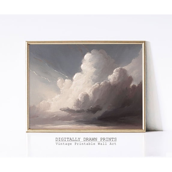 Cloudy Sky Vintage Landscape Muted Wall Art, Unframed Paper Print Size ...