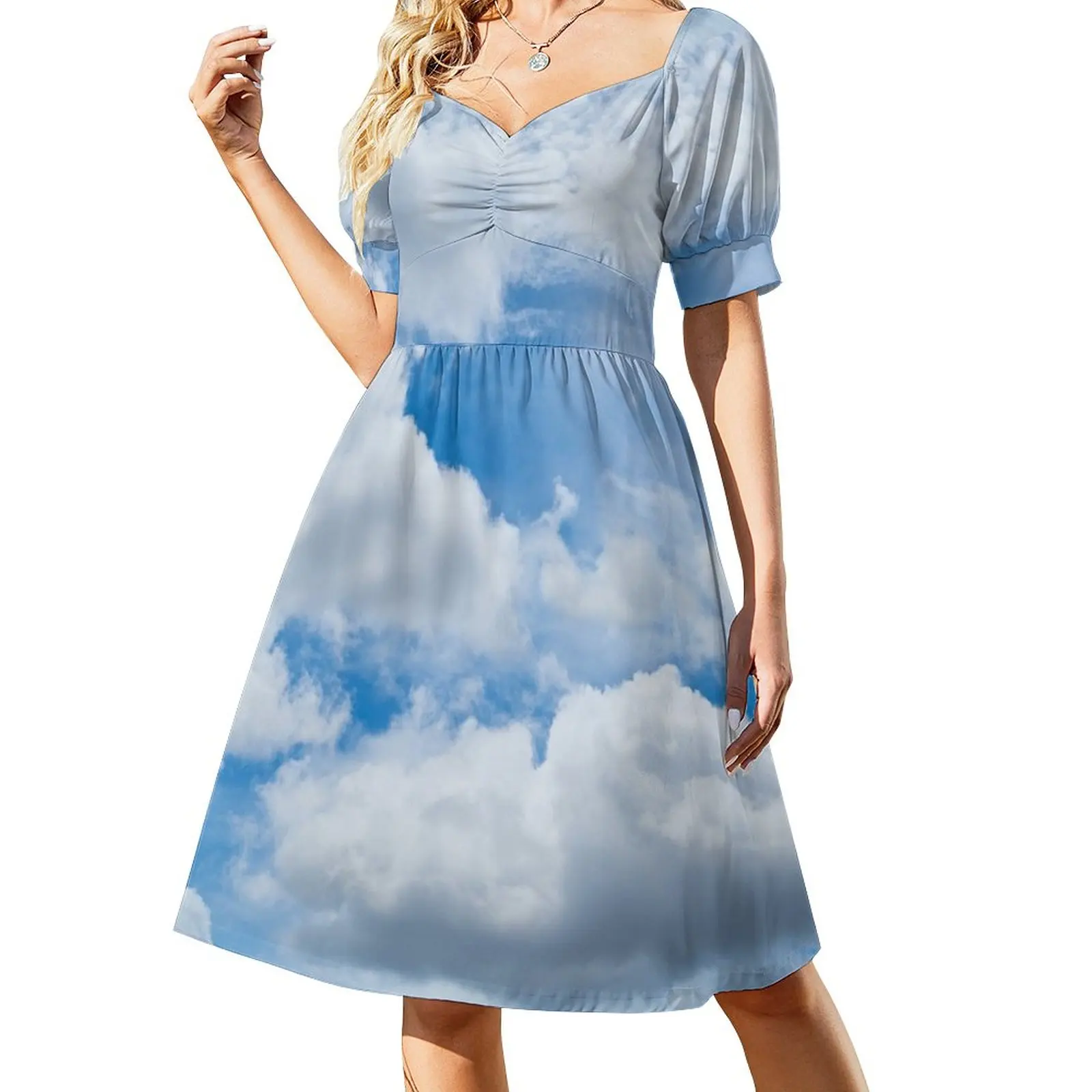 Cloudy Sky blue sky with fluffy cumulous clouds Sleeveless Dress ...