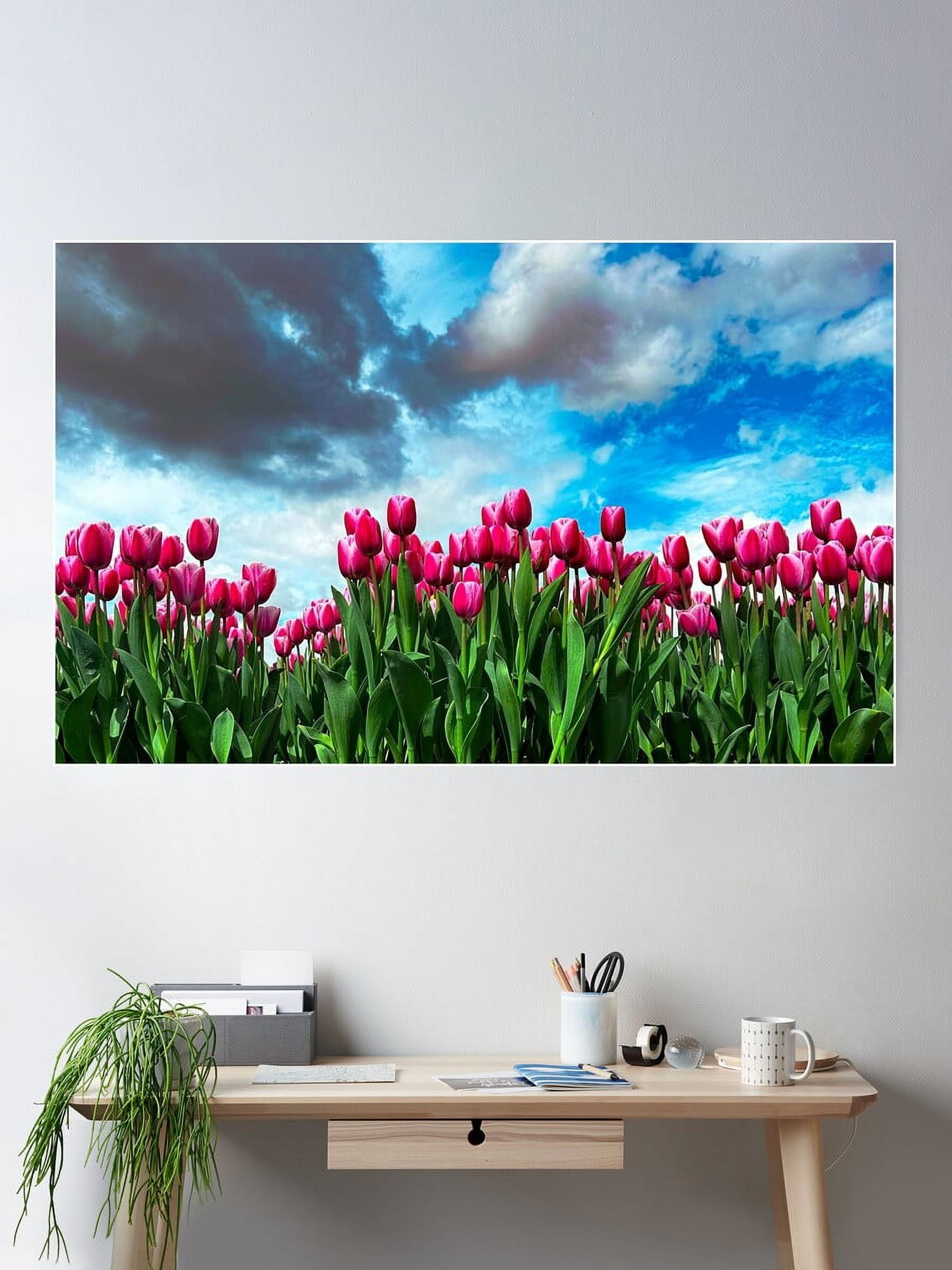 Cloudy Tulips Poster Wall Art, Modern Wall Decor For Living Room ...