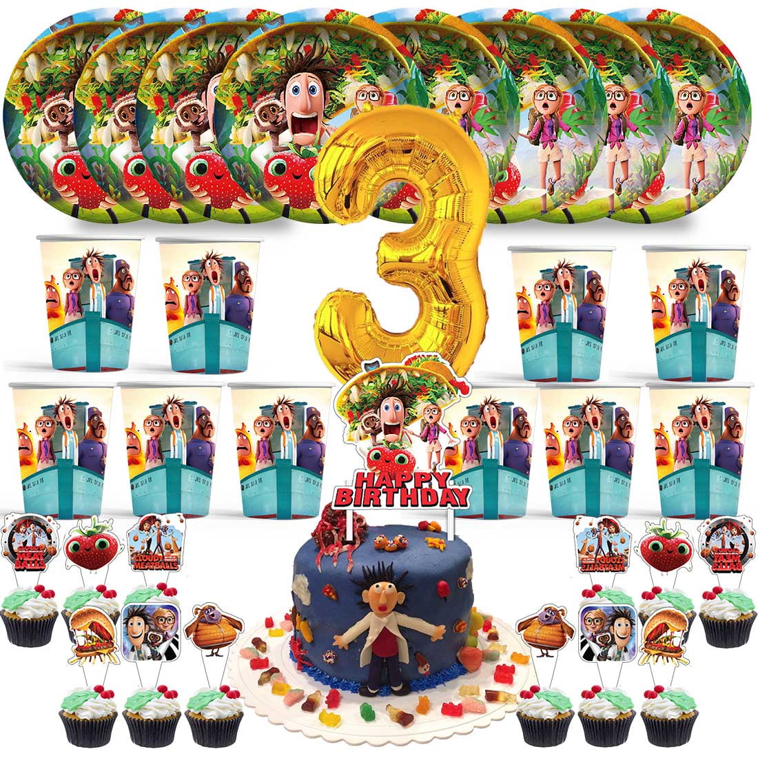 Cloudy with a Chance of Meatballs Birthday 3rd Cups Party Supplies ...