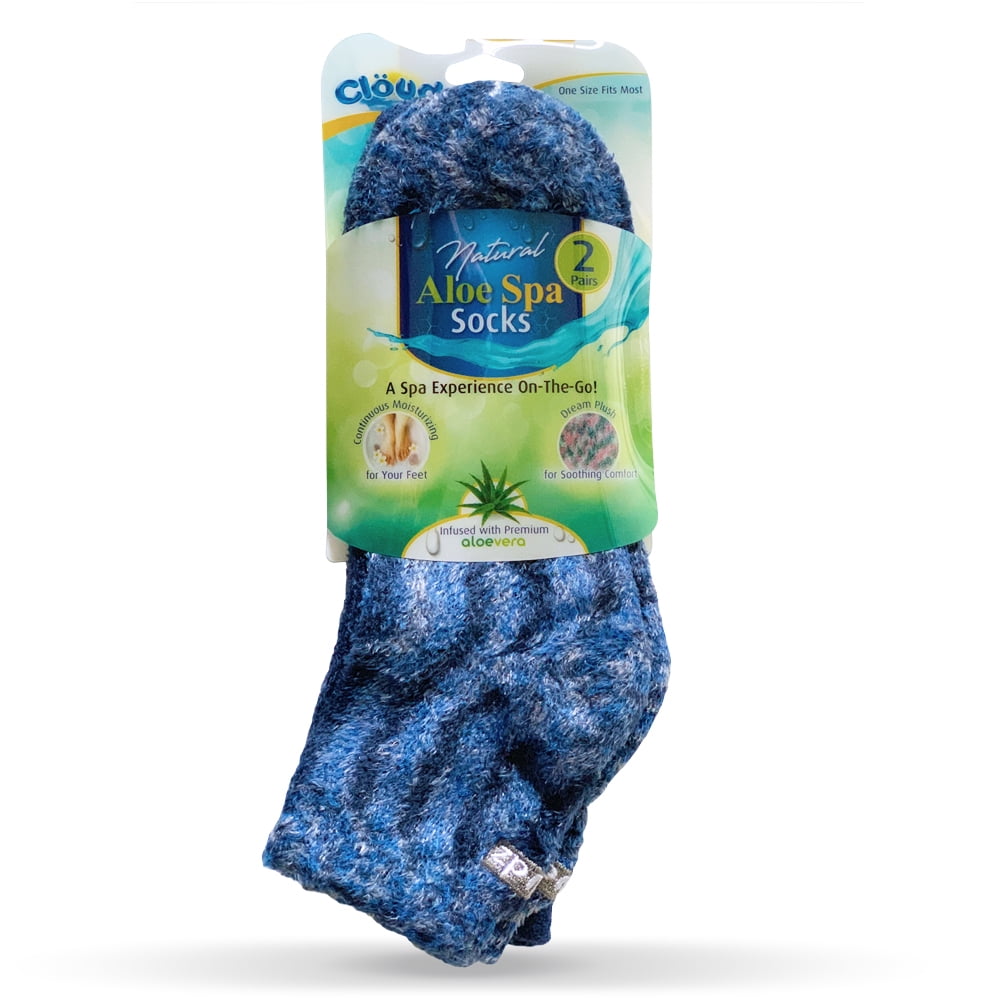 Cloudz Dreamy Blue Aloe Vera Infused Spa Socks, Plush, Hydrating Foot ...