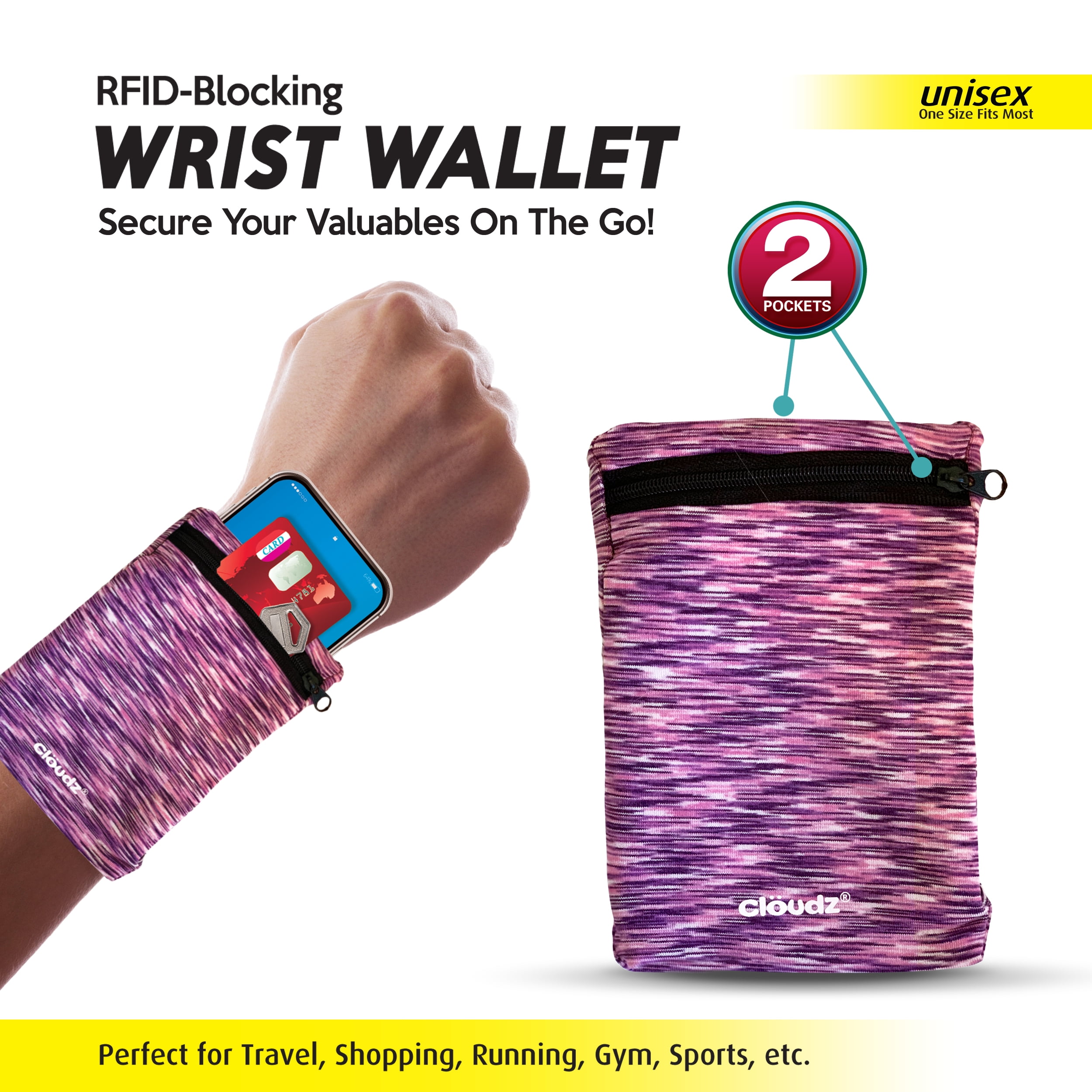 Cloudz RFID 2-Pocket Wrist Wallet, Secure & Lightweight Travel Solution ...