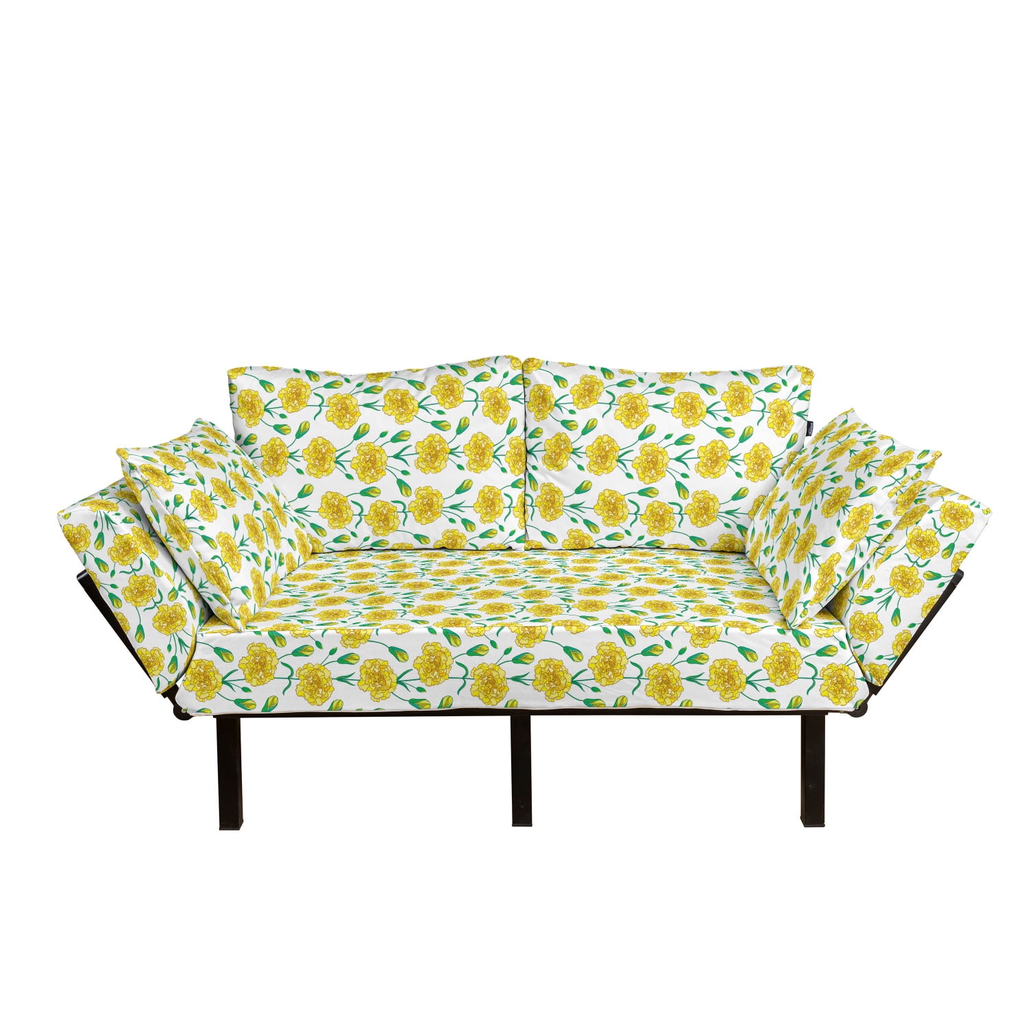 Clove Futon Couch, Doodle of Carnation Flowers and Buds in Yellow Tones ...