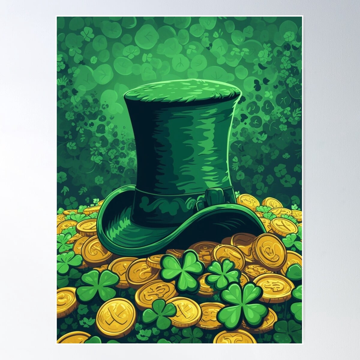 Clover And Gold Coins Poster Wall Art, Modern Wall Decor For Living ...