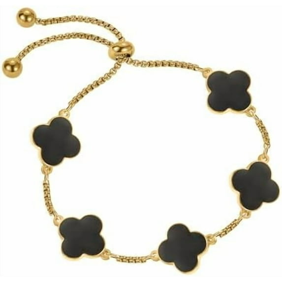 Clover Bracelet For Women 18K Gold Plated White/Black/Gold Flower Four ...