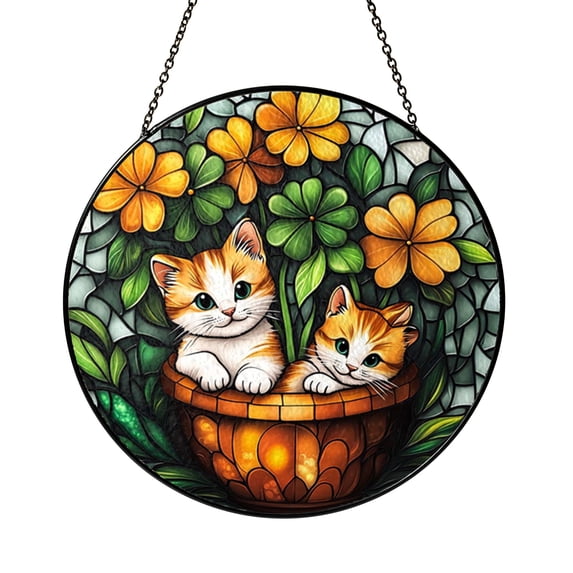 Clover Cat Window Hanging Acrylic Suncatcher, Cute Kitten Window Panel ...