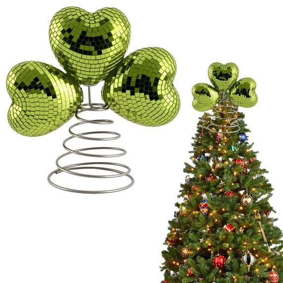 Clover Christmas Ornament/ Heart Shaped Green Tree Glitter Retro ...