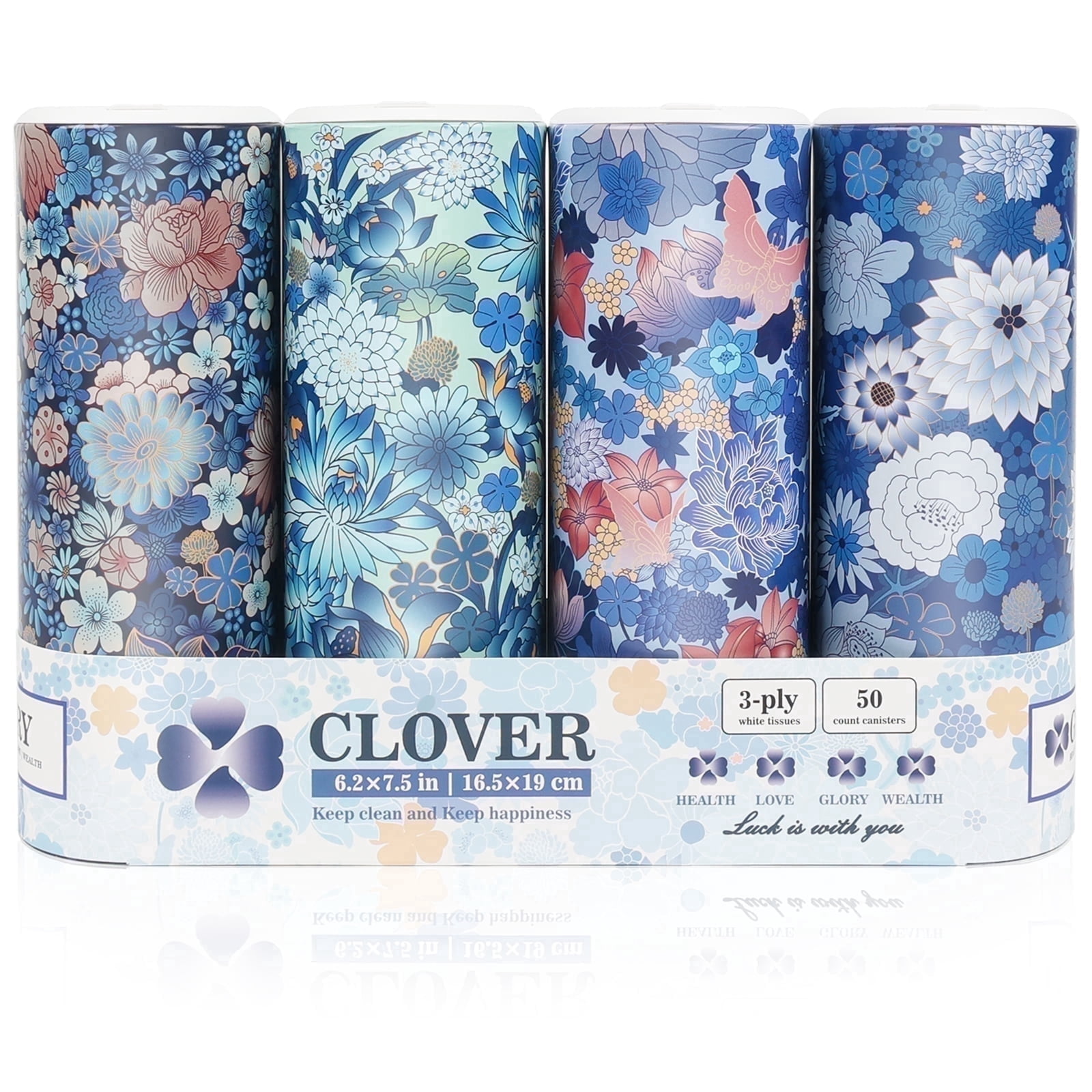 Clover Cylinder Facial Tissues for Car or Small Space, 4 Tubes, 3-Ply ...