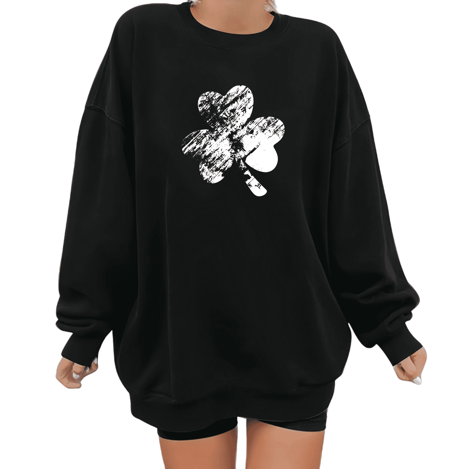Clover Distressed Design Graphic Sweatshirt Womans Print Sweatshirt ...