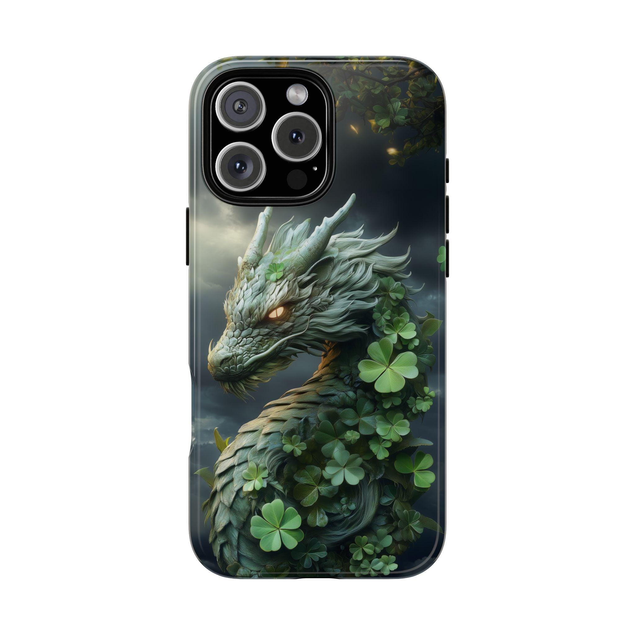 Clover Dragon Enchanted Forest Green Leaf Phone Case for iPhone 17 16 ...
