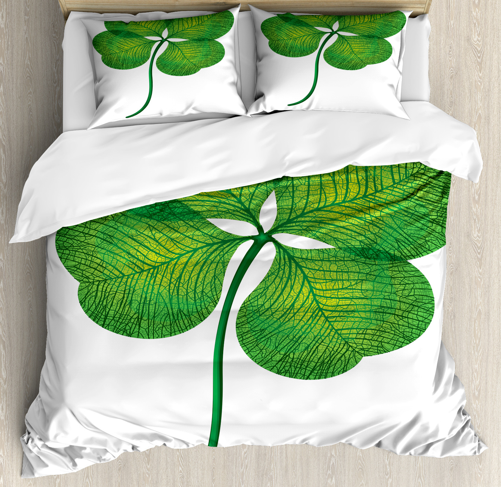 Clover Duvet Cover Set, Detailed 4 Leaf Shamrock Design on Plain ...