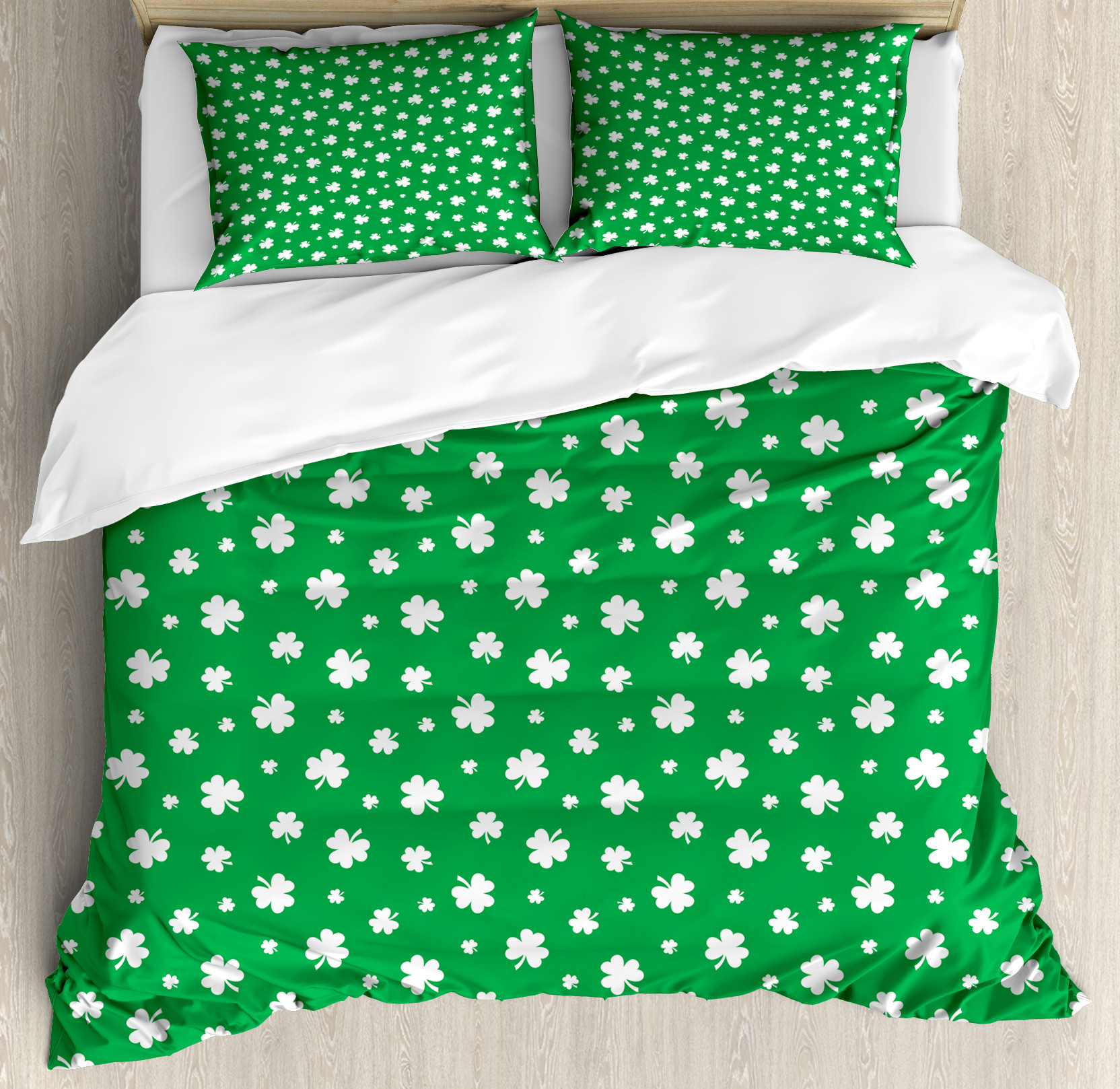 Clover Duvet Cover Set, Simplistic Irish Themed Pattern with Monochrome ...