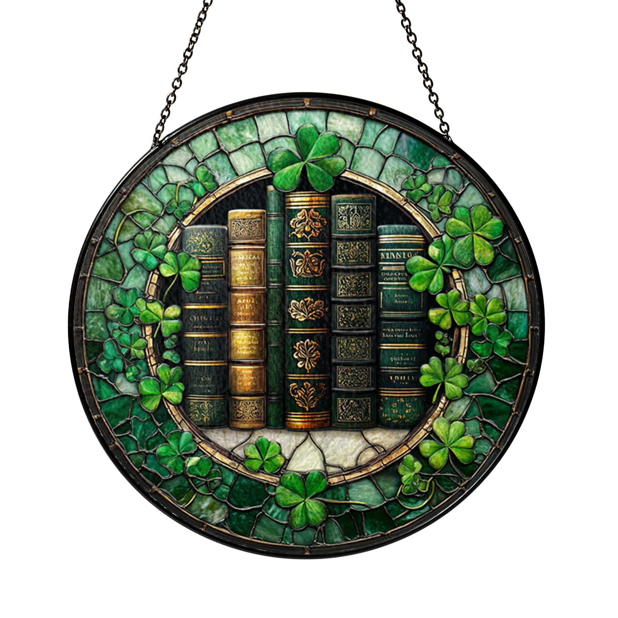 Clover Glass Suncatcher Panel, Book Lover Window Hanging Art, Stained ...