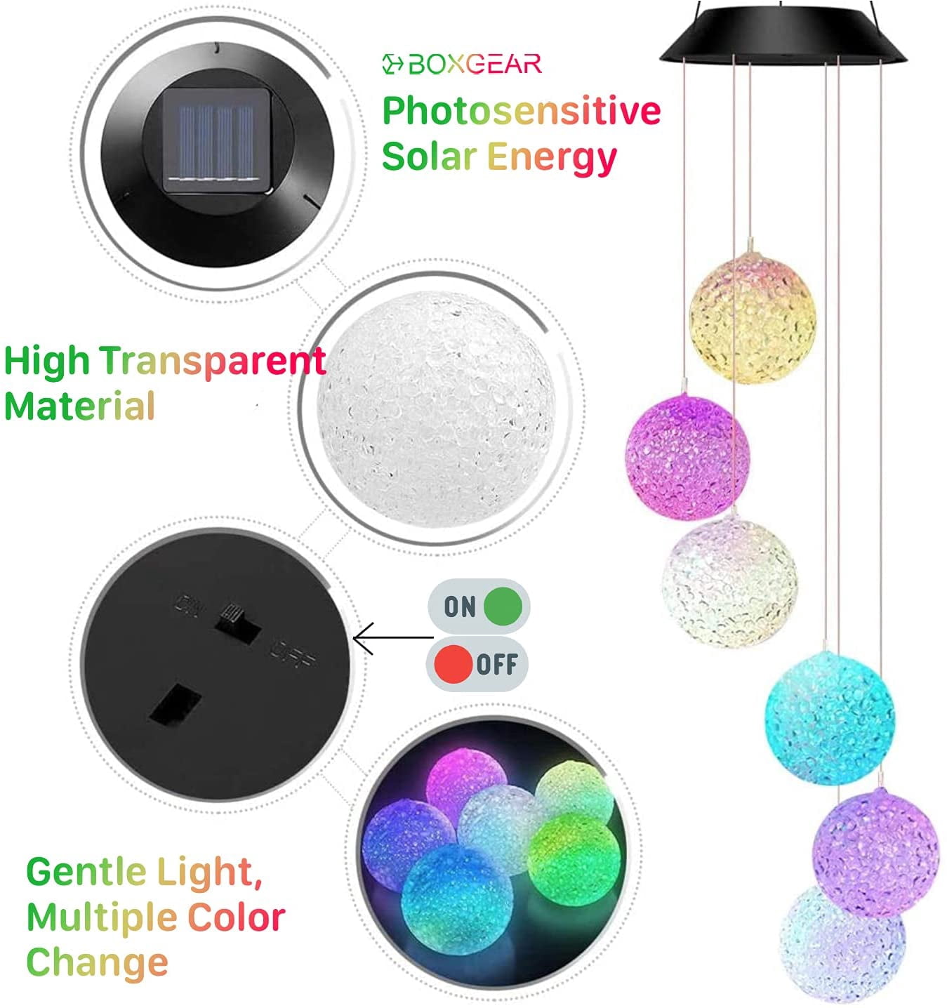 Clover Hanging Wind Chimes with Six Crystal Balls LED Bulbs Outdoor ...