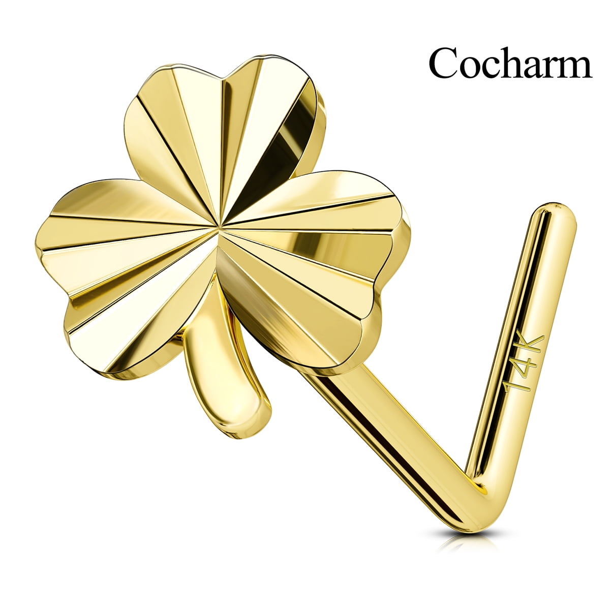 Clover L-Shape Nose Stud 58.5% Gold 20G Nostril Piercing - Walmart.com