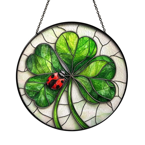 Clover And Ladybug Stained Glass Style Suncatcher Window Hanging ...