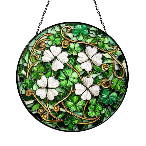 Clover Leaf Floral Botanical Stained Glass Style Window Suncatcher ...