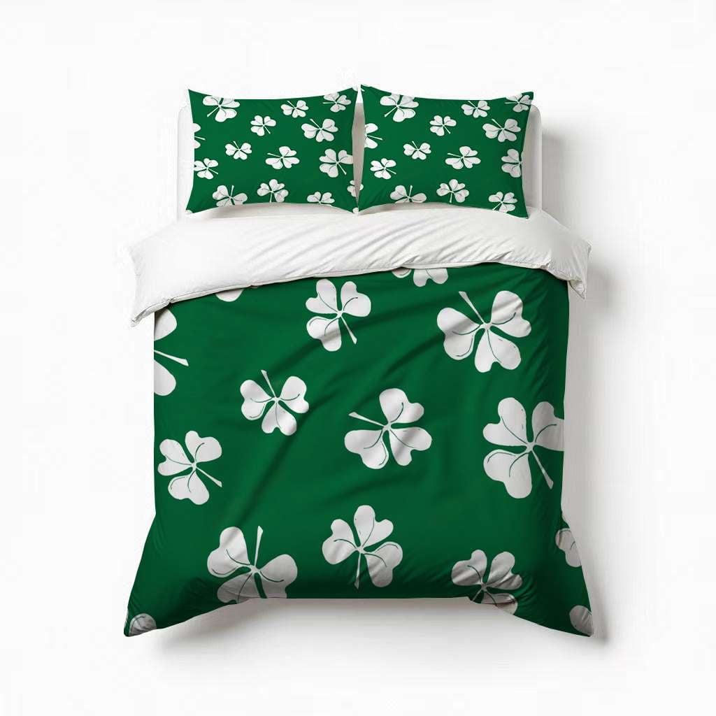 Clover Leaf Hand Drawn Doodle Bedding Set 3 Pcs Soft Microfiber Quilt ...