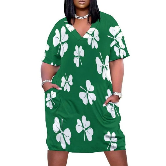 Clover Leaf Hand Drawn Doodle Loose Pocket Dress Dresses Summer Summer ...