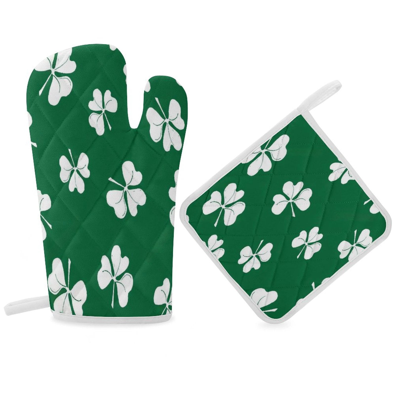 Clover Leaf Hand Drawn Doodle Oven Gloves And Pots Stand Set Oven ...
