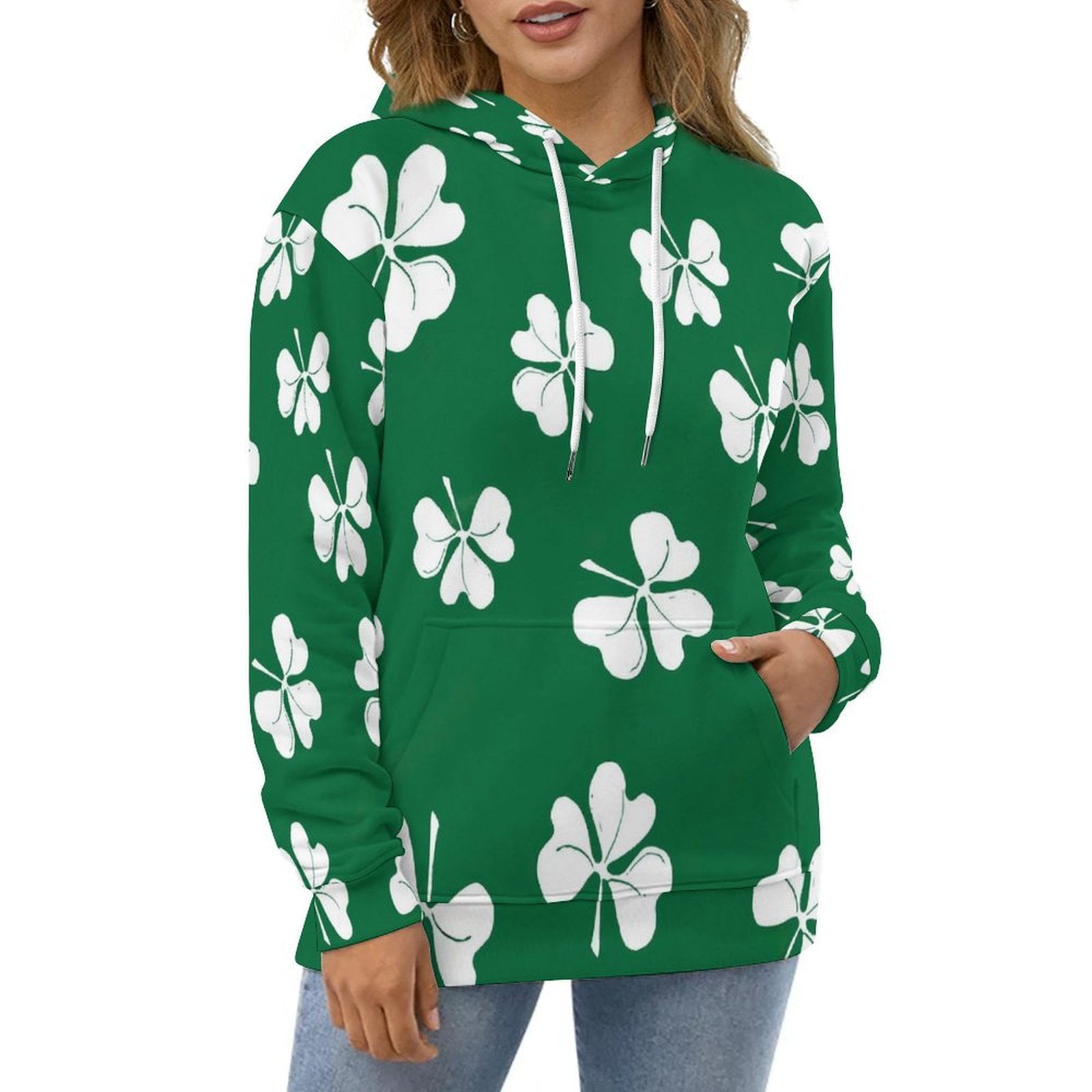 Clover Leaf Hand Drawn Doodle Oversized Hoodies For Woman Pullover With ...