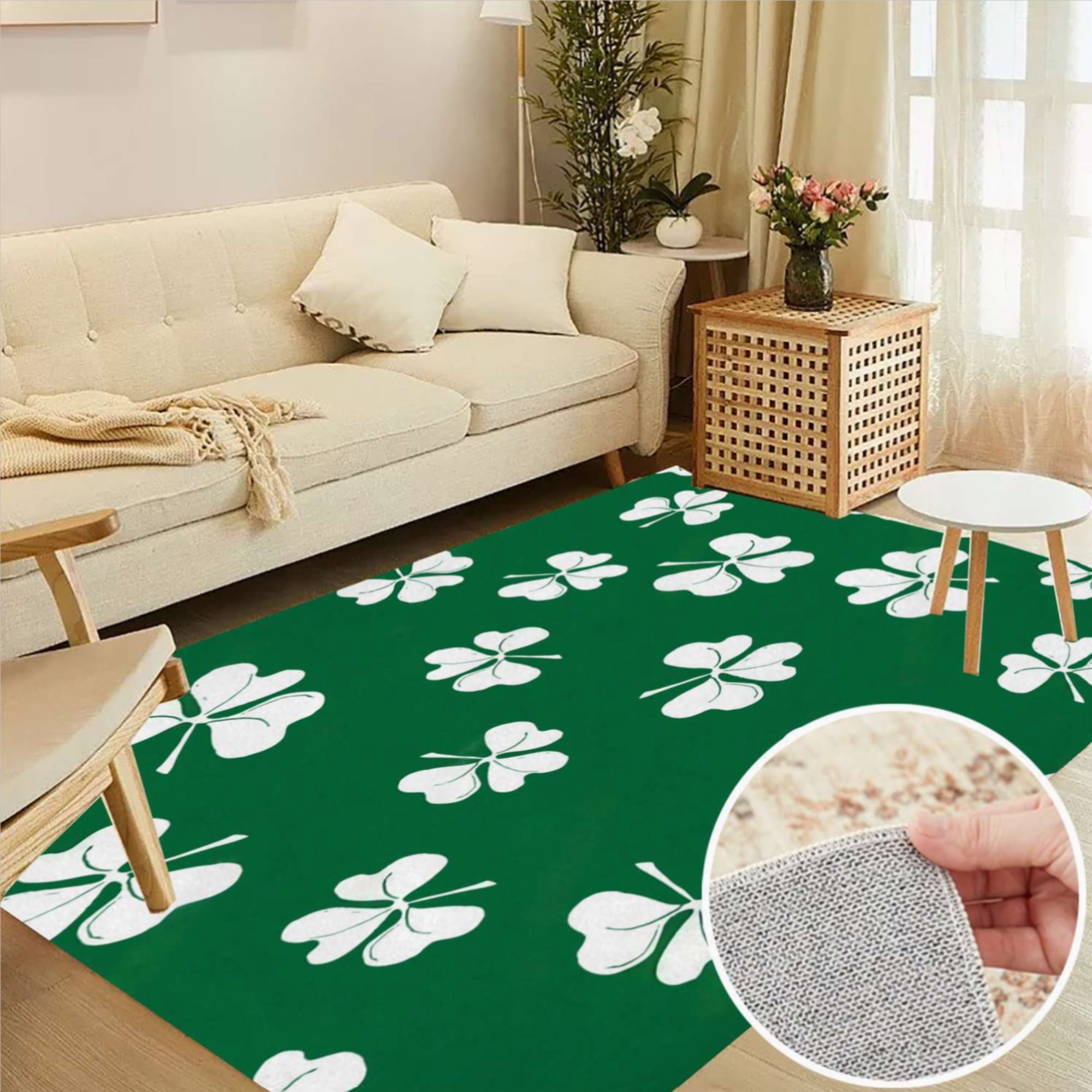 Clover Leaf Hand Drawn Doodle Soft Large Area Rugs Washable Rug With ...
