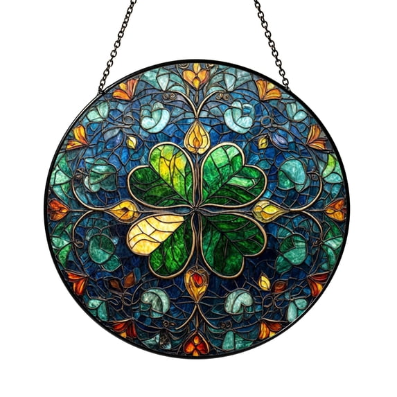 Clover Leaf Window Hanging Decor, Stained Glass Style Botanical ...