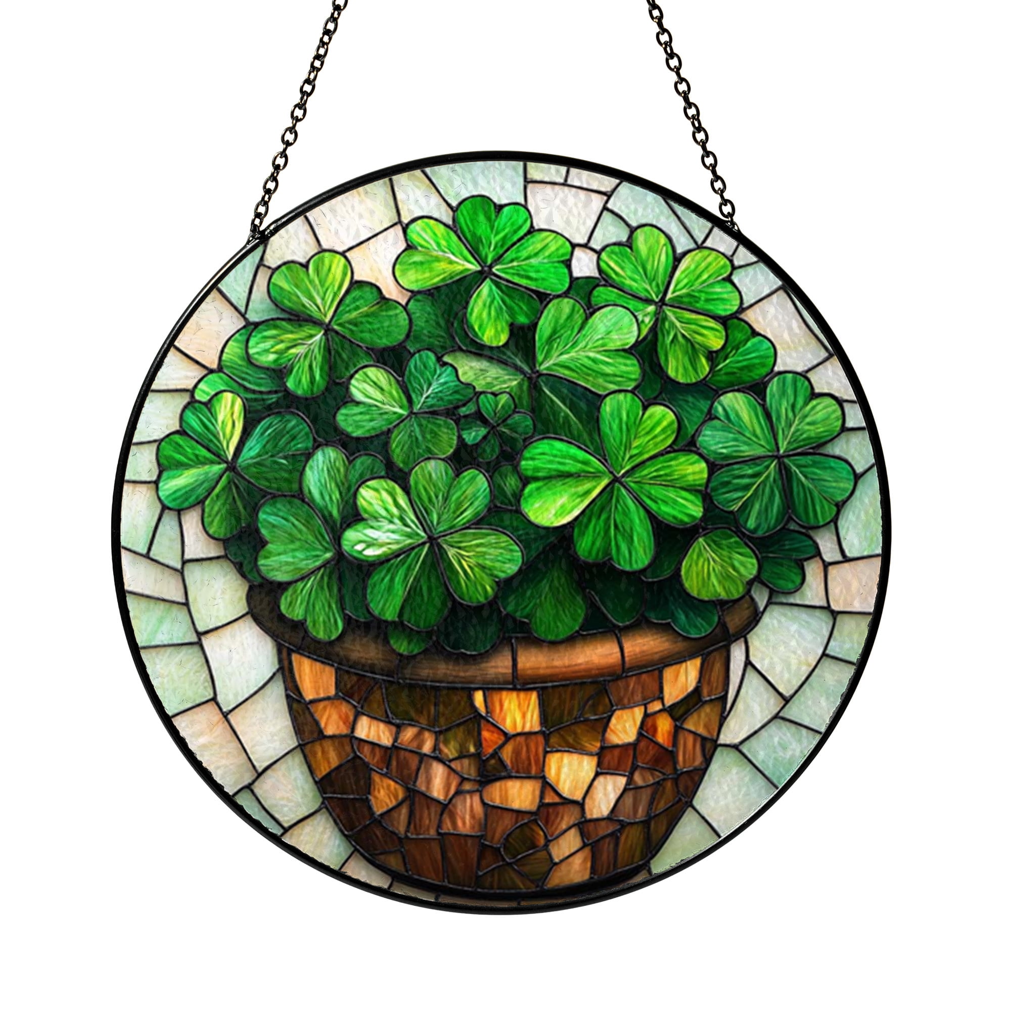 Clover Leaf Window Hanging Stained Glass Style Suncatcher, Green Plant ...