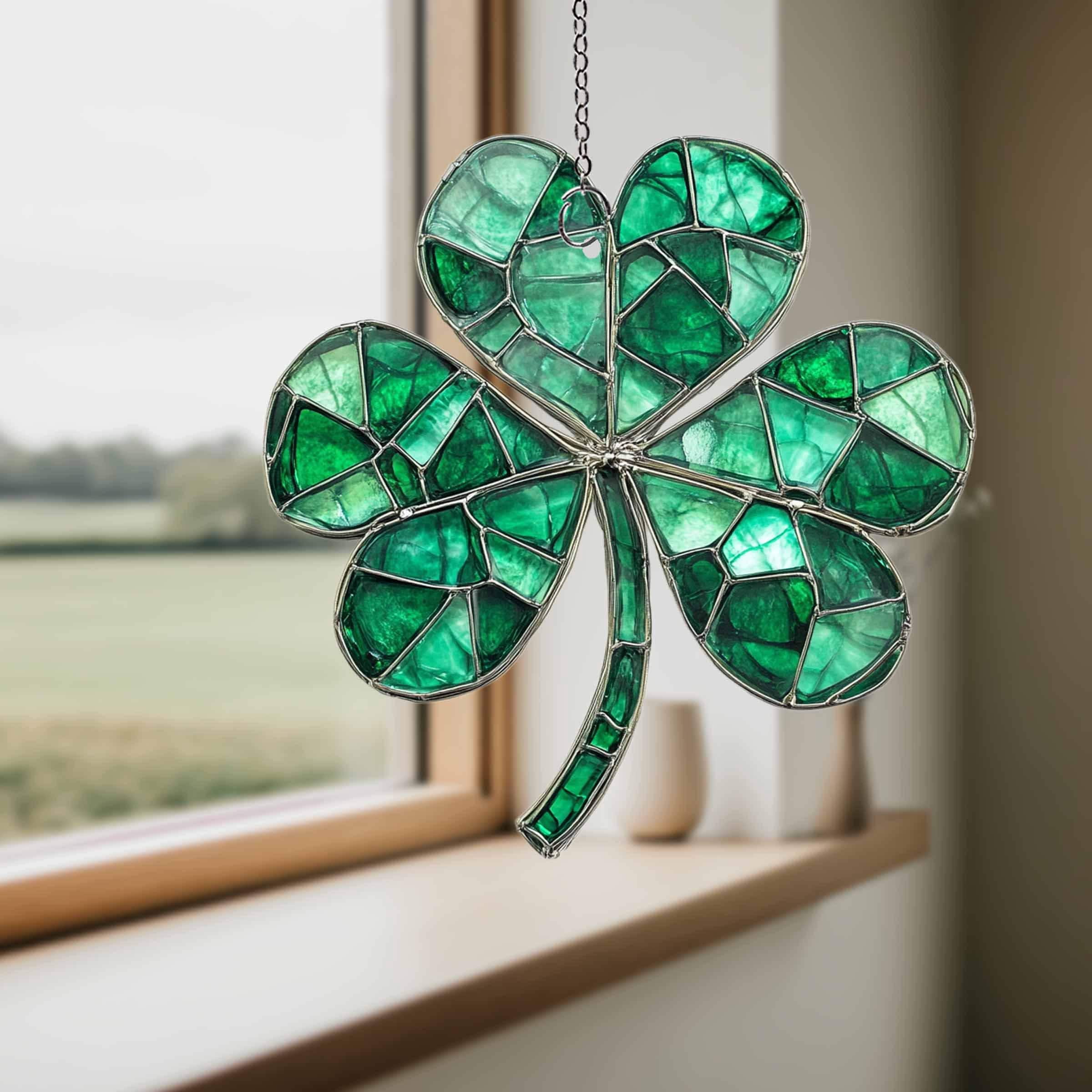 Clover Luck 2D Flat Acrylic Suncatcher Window Hanging Home Decor Irish ...