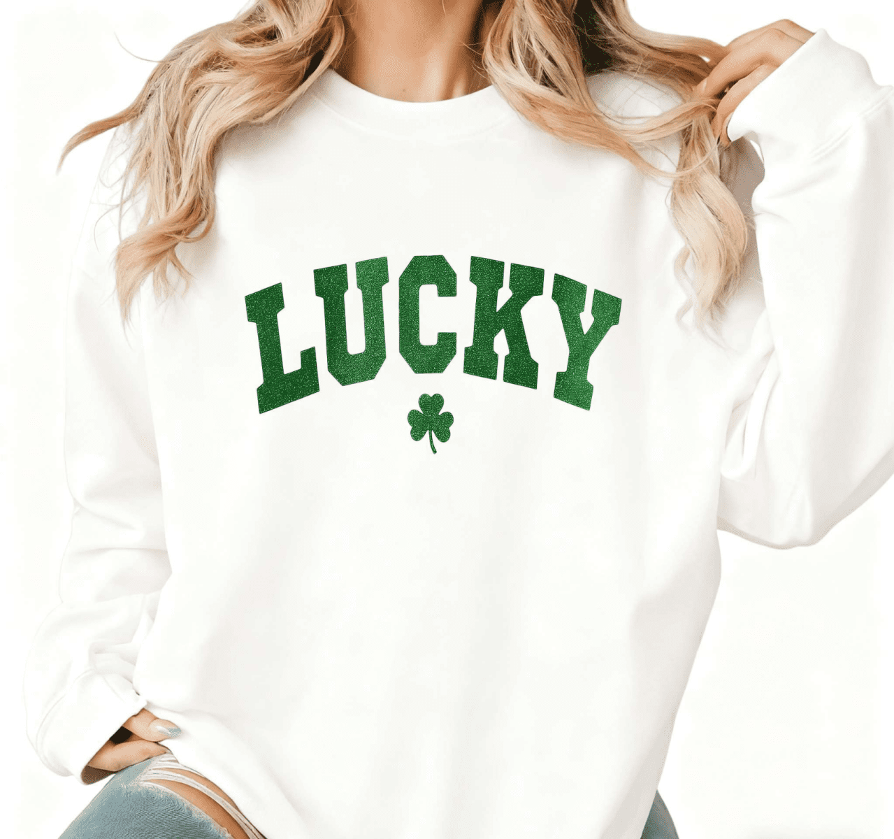 Clover Lucky Glitter Design Graphic Sweatshirt Womans Print Sweatshirt ...