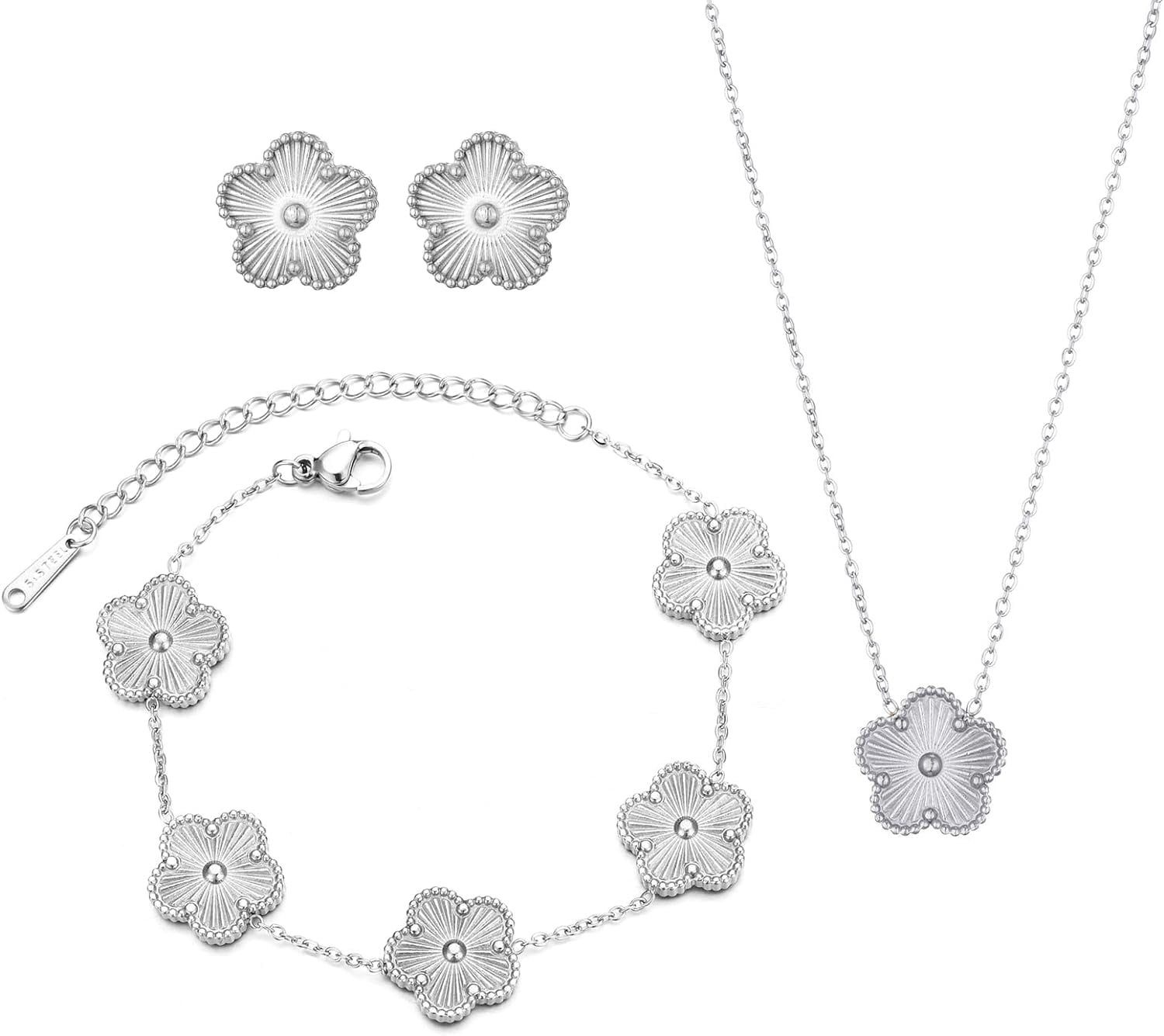 Clover Neckalce Earring Set for Women 14K Gold Plated Stainless Steel ...