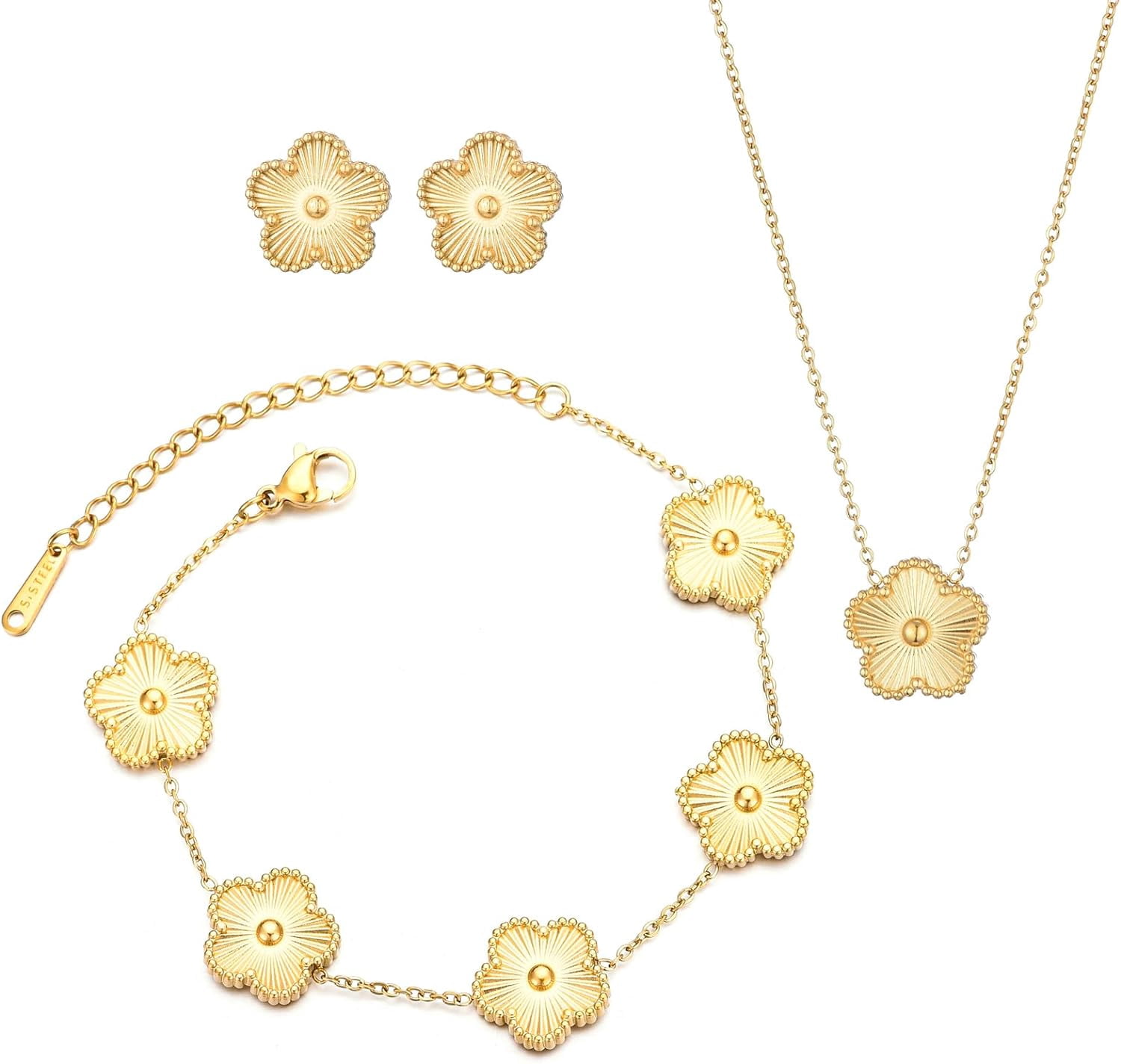 Clover Neckalce Earring Set for Women 14K Gold Plated Stainless Steel ...