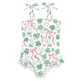 Clover Pattern Girls' One-Piece Swimsuit Bowknot Tie Shoulder Ruffled ...